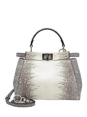 Fendi Fendi Peekaboo Mini Lizard Leather Bag Grey