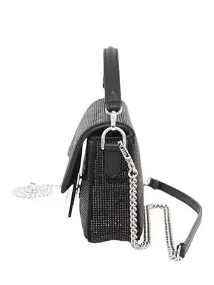 Fendi Baguette Mini Suede Crystal Embellished Bag - Black
