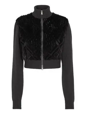 Fendi Cropped Mink Blouson With Ff Motif - Black