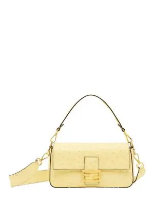 Fendi Baguette Bag In Ostrich Leather - Yellow