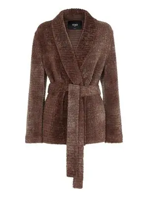 Fendi Shearling Shawl Collar Jacket With Belt - Brown