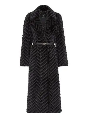 Fendi Long Mink Trench Coat With O'lock Buckle - Black