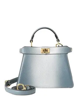 Fendi Fendi Peekaboo ISeeU Petite Karung Snakeskin Bag Grey