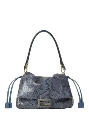 Fendi Mamma Baguette Medium Python Shoulder Bag - Blue