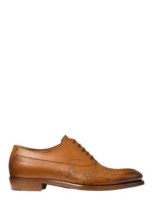 JIMMY CHOO Vine Lace Up Leather Shoes With Rose Motif - Neutral