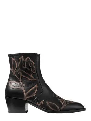 JIMMY CHOO Wilder Boot Mix Vintage Leather Ankle Boots With Rose Appliqu - Black