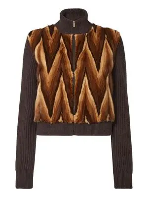 Fendi Chevron Motif Mink Bomber Jacket - Brown