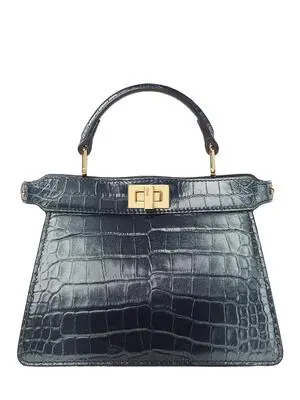 Fendi Fendi Peekaboo ISeeU Petite Bag In Crocodile Leather Blue