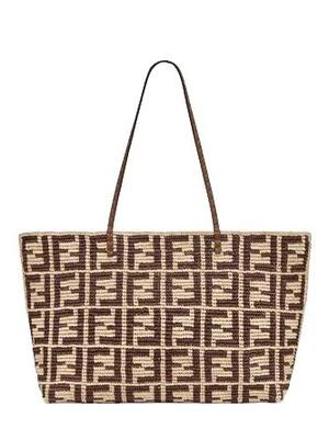 Fendi Raffia Shopper Bag With Ff Logo - Brown