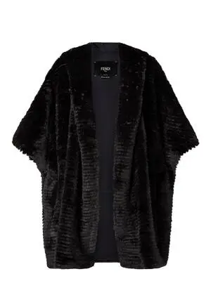 Fendi Mink Fur Hooded Poncho Cape - Black