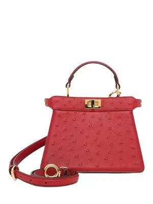 Fendi Peekaboo Iseeu Petite Ostrich Leather Top Handle Bag - Red