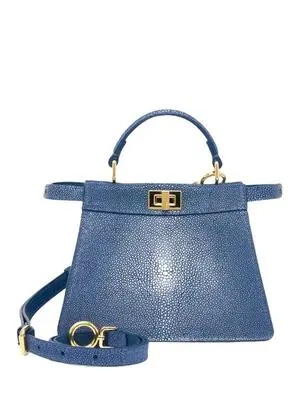 Fendi Fendi Peekaboo ISeeU Petite Stingray Leather Bag Blue