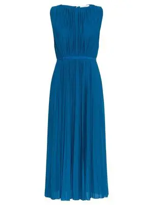 Max Mara Sleeveless Plissé Pleated Midi Dress - Navy