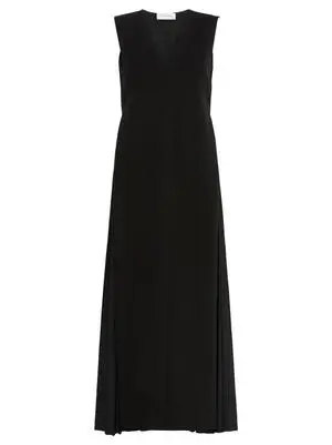 Max Mara Long Plissé-pleated Viscose Dress - Black