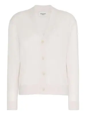 Max Mara Wool, Silk, And Cashmere V-neck Cardigan - Ivory
