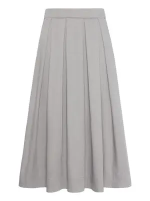 Max Mara Cotton Satin Pleated Midi Skirt - Light Grey