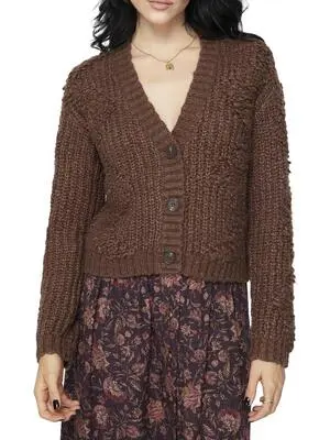 DISTURBIA Aubrell Wave V-neck Knit Cardigan - Brown