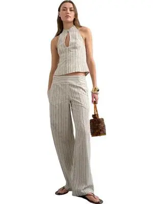 Topshop Halter Neck Striped Top - Beige