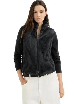 Brunello Cucinelli Cashmere Feather Yarn Knit Down Vest With Monili - Lignite