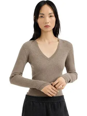 Brunello Cucinelli Sparkling Cashmere Ribbed V-neck Sweater - Rope
