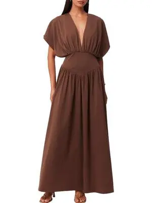 SNDYS. Heine Maxi Dress With Plunge Neck - Mocha