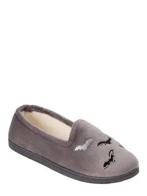 DEARFOAMS Velour Skull Embroidered Slip-on Slippers - Pavement