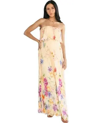 BALTIC BØRN Strapless Pleated Maxi Dress With Floral Print - Yellow