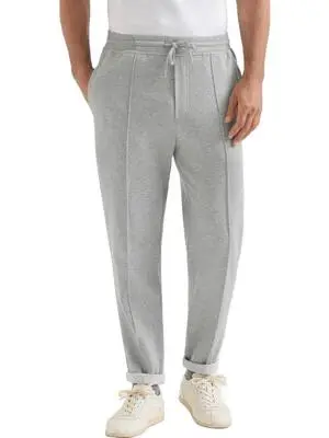 Brunello Cucinelli Double French Terry Trousers With Crête Detail - Medium Grey