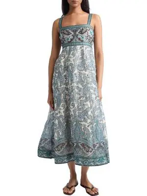 Veronica Beard Sleeveless Paisley Print Linen & Silk Maxi Dress - Ecru Multi