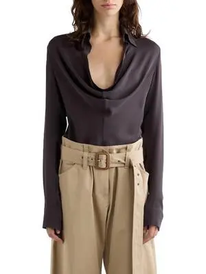 Acne Studios Shaydana Silk Georgette Cowl Neck Top - Graphite Grey