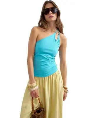Topshop One-shoulder Cutout Tank Top - Lblue