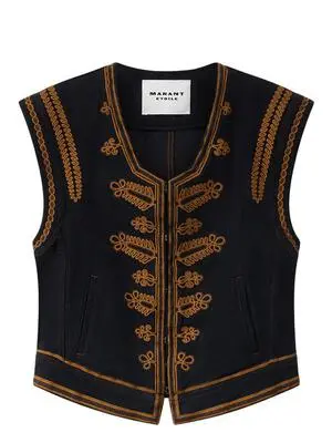 MARANT ETOILE Edmee Embroidered Cotton Twill Vest - Black