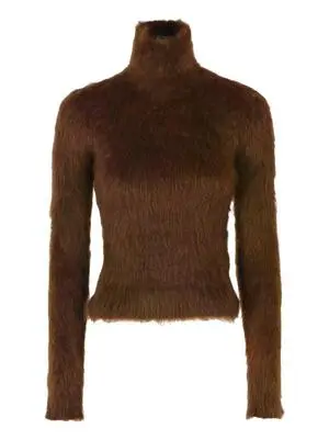 DONDUP Fuzzy Roll-neck Sweater - Brown