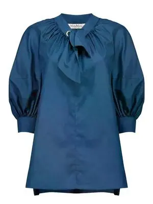 Max Mara Gathered Blouse With Tie Neck - Blue