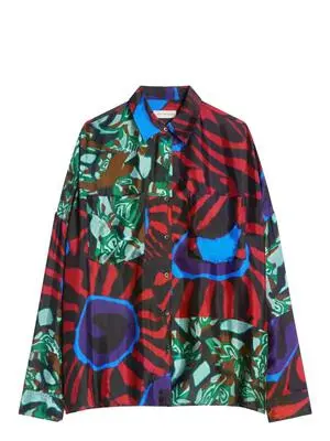 Dries Van Noten Viscose Cocoon Shirt With Contrast Marbled Clay Prints - Red