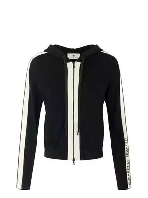 Elisabetta Franchi Two-tone Knit Hooded Sweatshirt With Logo Detail - Black