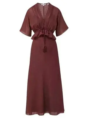 Veronica Beard Veronica Beard Dominick Ruffled Lace-Trim Midi Dress Red