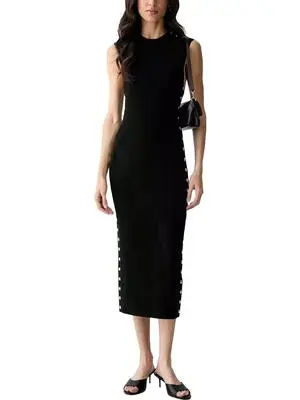 Karl Lagerfeld Stud-embellished Ribbed Knit Dress - Black