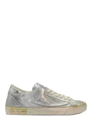 HTC LOS ANGELES Viper Distressed-finish Low-top Sneakers - Silver