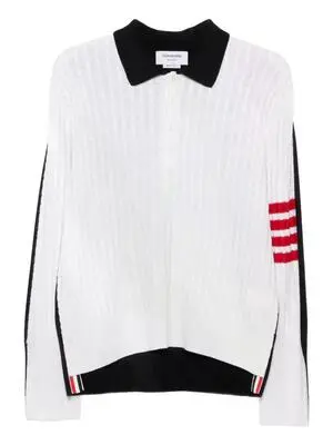 Thom Browne 4-bar Cable-knit Polo Shirt - White