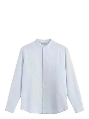 Seventy Band-collar Linen Shirt - Blue