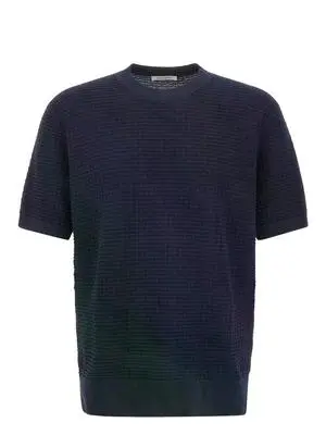 KANGRA Honeycomb-stitch Crew Neck Short Sleeve Sweater - Blue