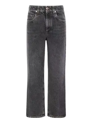 Brunello Cucinelli Monili-trimmed Straight-leg Jeans - Grey