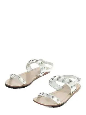 Moschino Heart Studded Leather Sandals - Silver