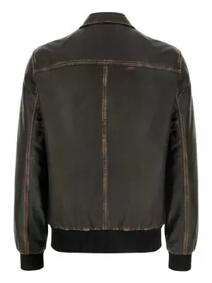 COLAMARINO Leather Bomber Jacket With Front Zip - Brown