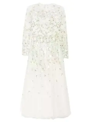 NEEDLE & THREAD Trailing Roses Embroidered Gown - Neutrals