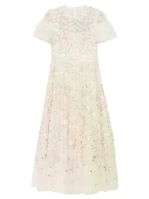 NEEDLE & THREAD Floral Embroidered Gown - Neutrals