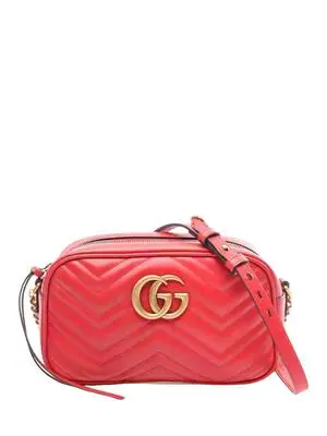 Gucci Small Gg Marmont Matelassé Leather Crossbody Bag - Red