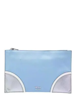 Prada Tricolor Saffiano Leather Clutch Bag - Blue