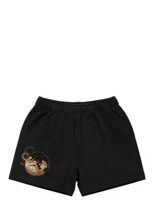 MELT Graphic Print Cotton Shorts - Black